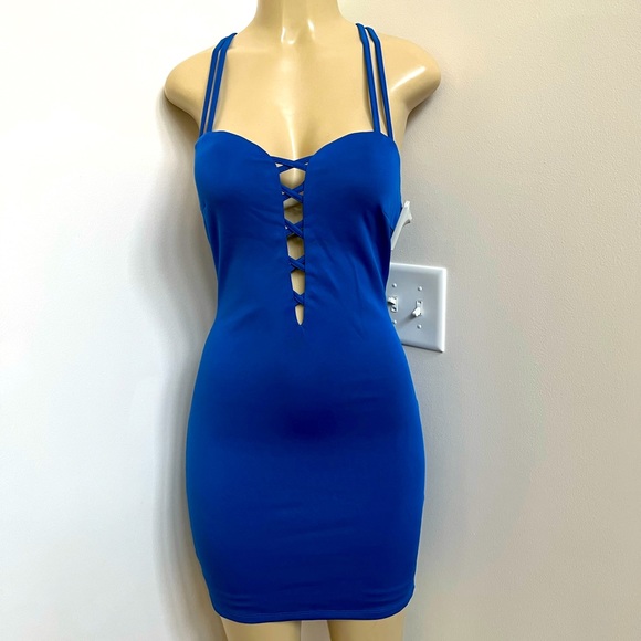 Nikibiki | Dresses | Nikibiki Blue Crisscrossed Front Open Back Dress ...